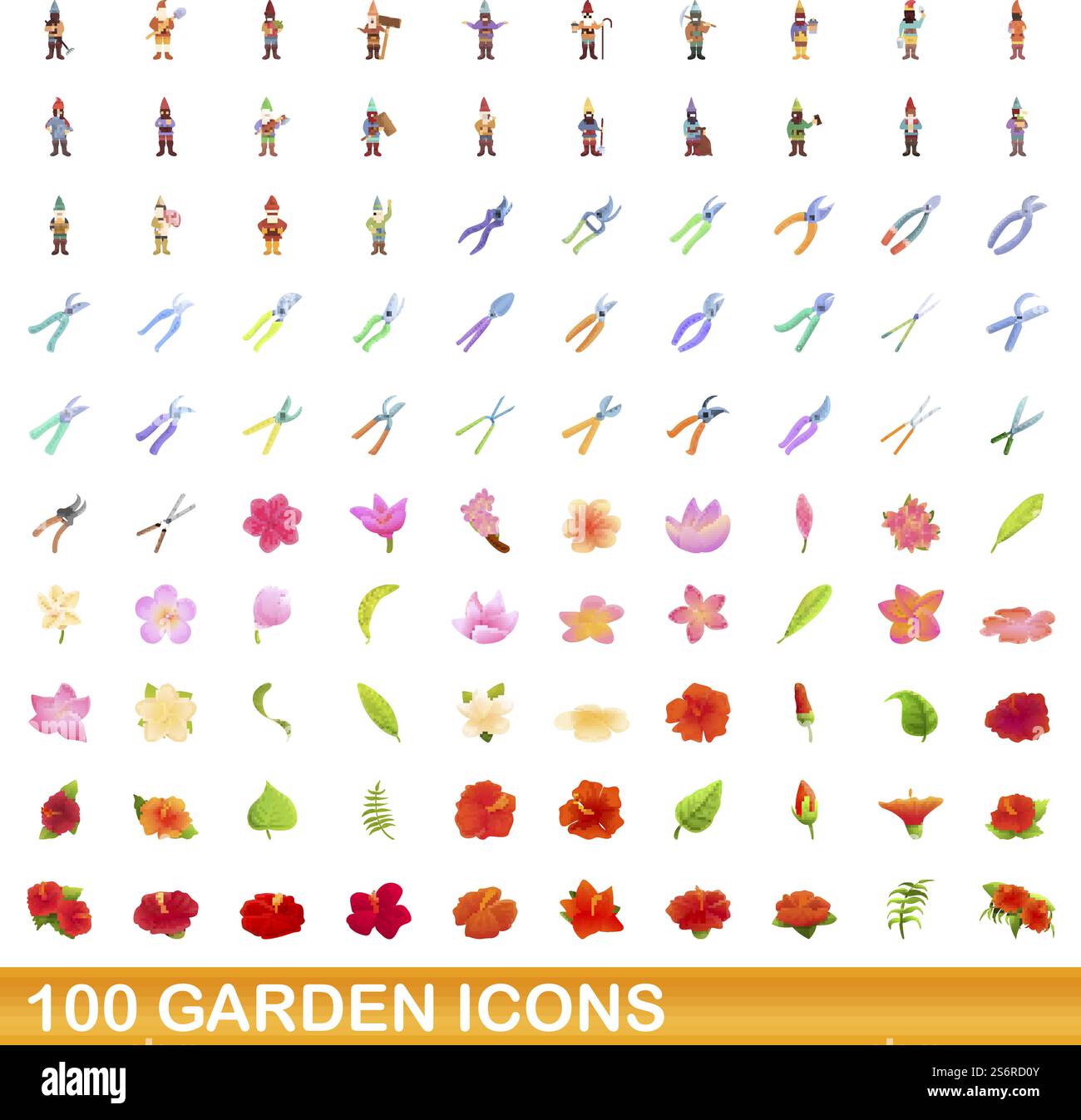 100 garden icons set. Cartoon illustration of 100 garden icons vector ...
