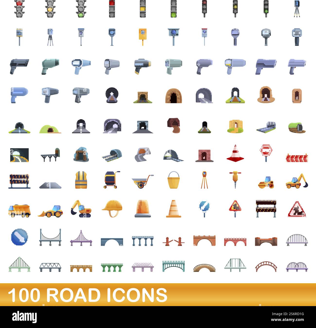 100 road icons set. Cartoon illustration of 100 road icons vector set ...