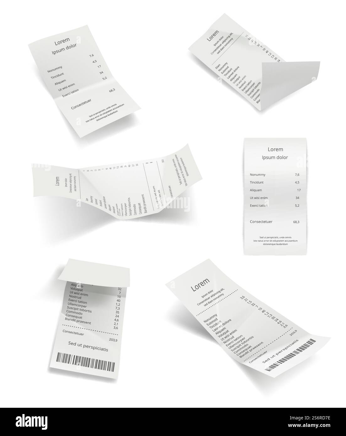 Bills receipt. Print paper financial orders commercial billing items ...