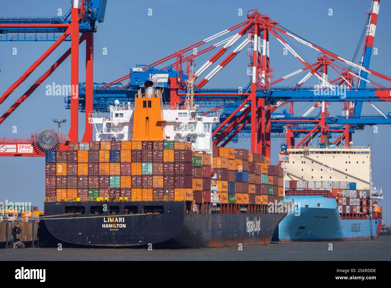 Container ship vaga maersk at the container terminal hi-res stock ...