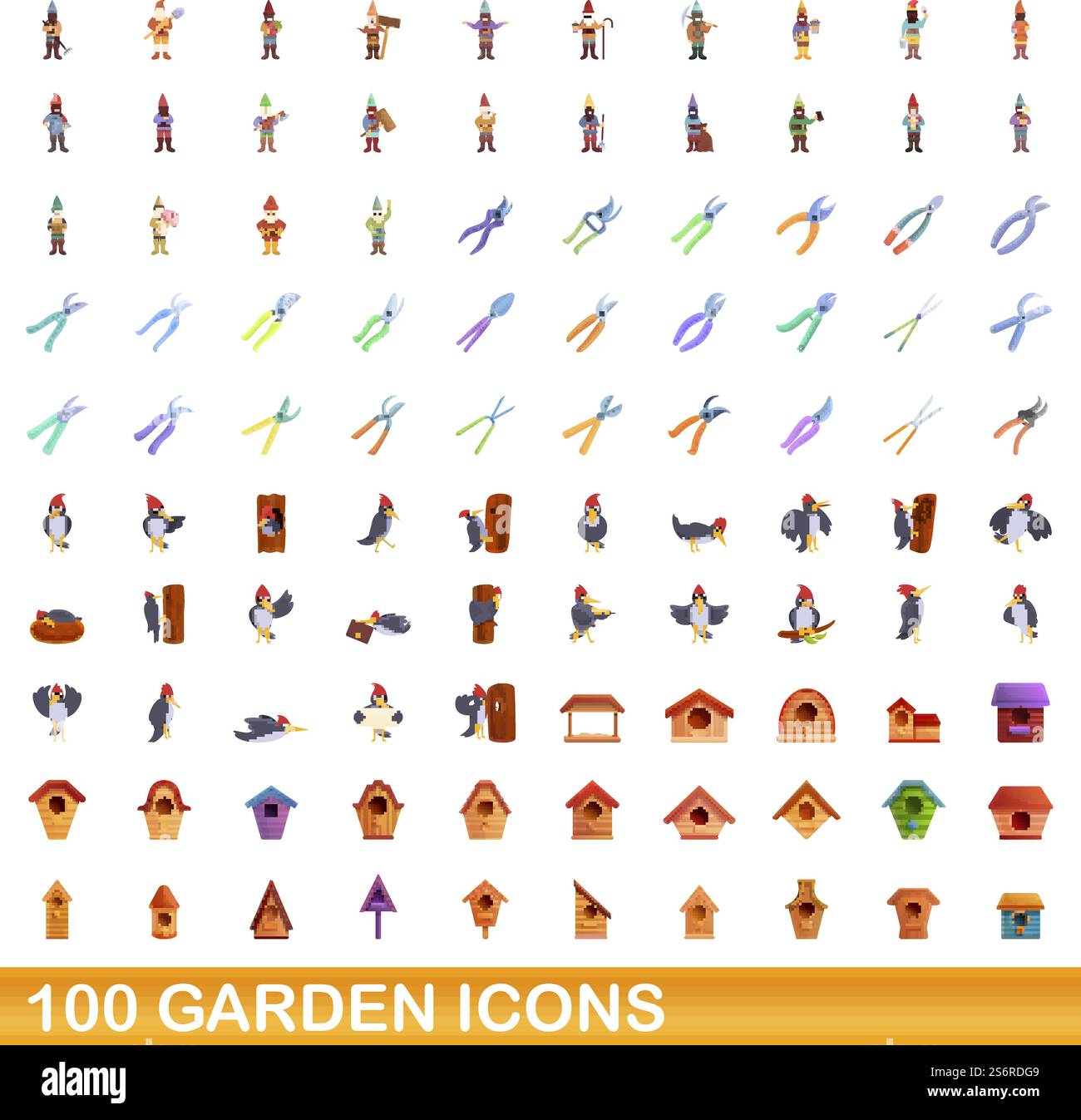 100 garden icons set. Cartoon illustration of 100 garden icons vector ...