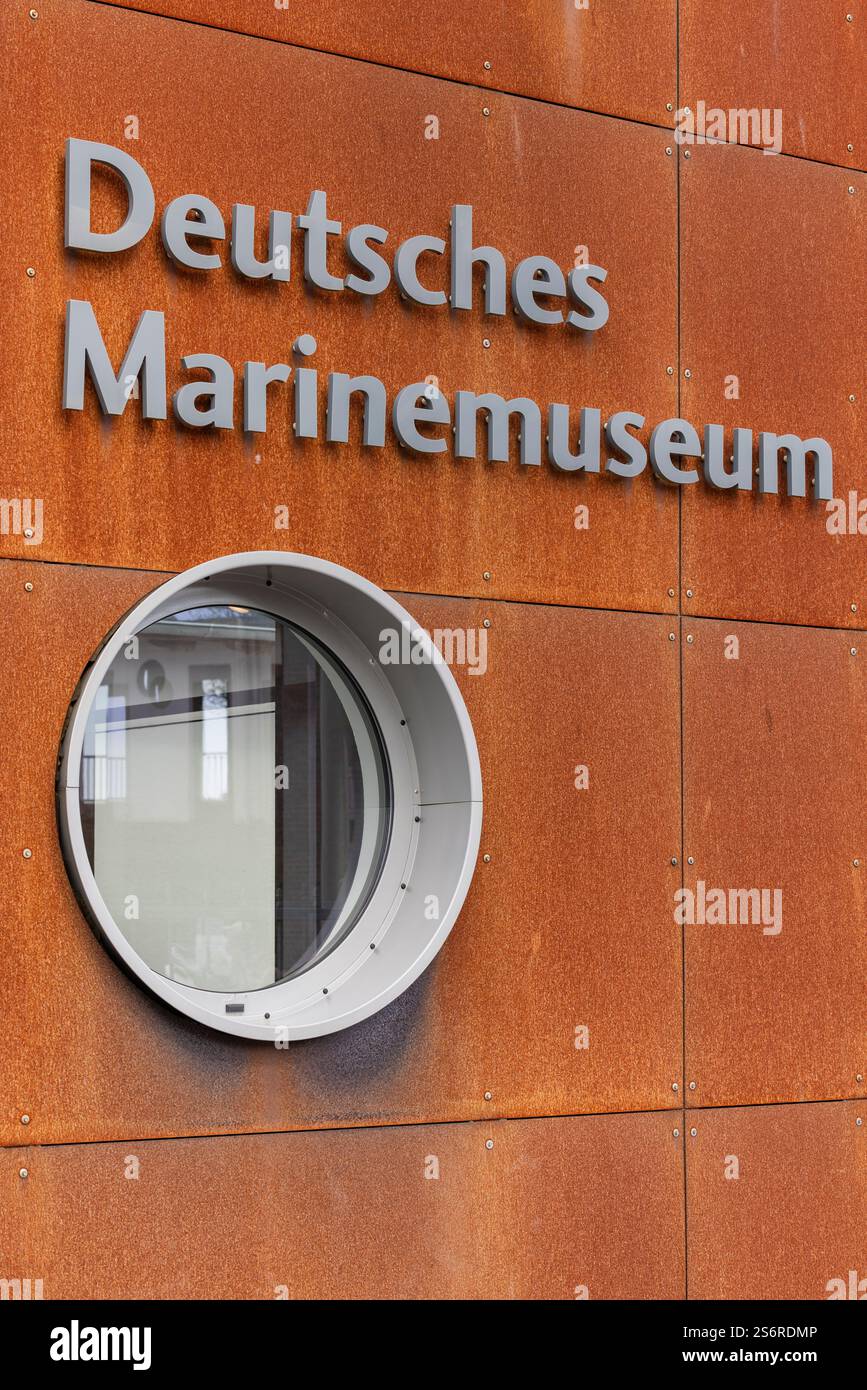 German Naval Museum lettering, entrance area of the museum hall, detail ...