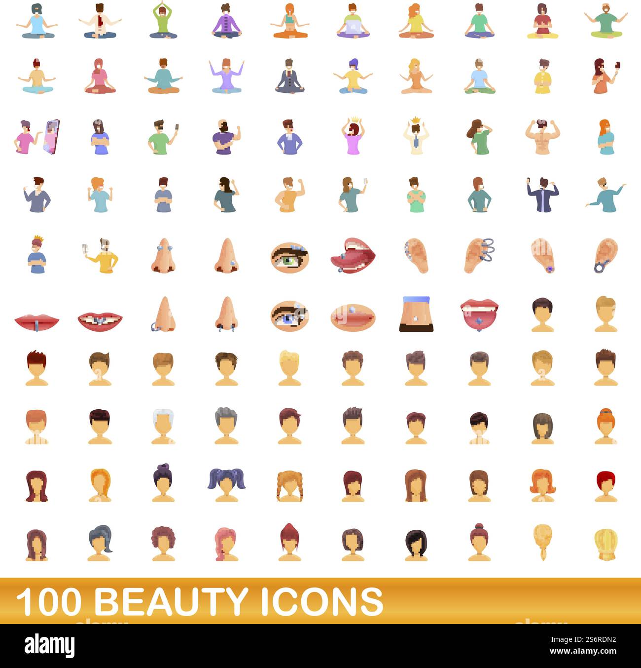 100 beauty icons set. Cartoon illustration of 100 beauty icons vector ...