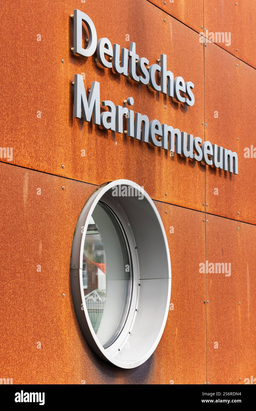 German Naval Museum lettering, entrance area of the museum hall, detail ...