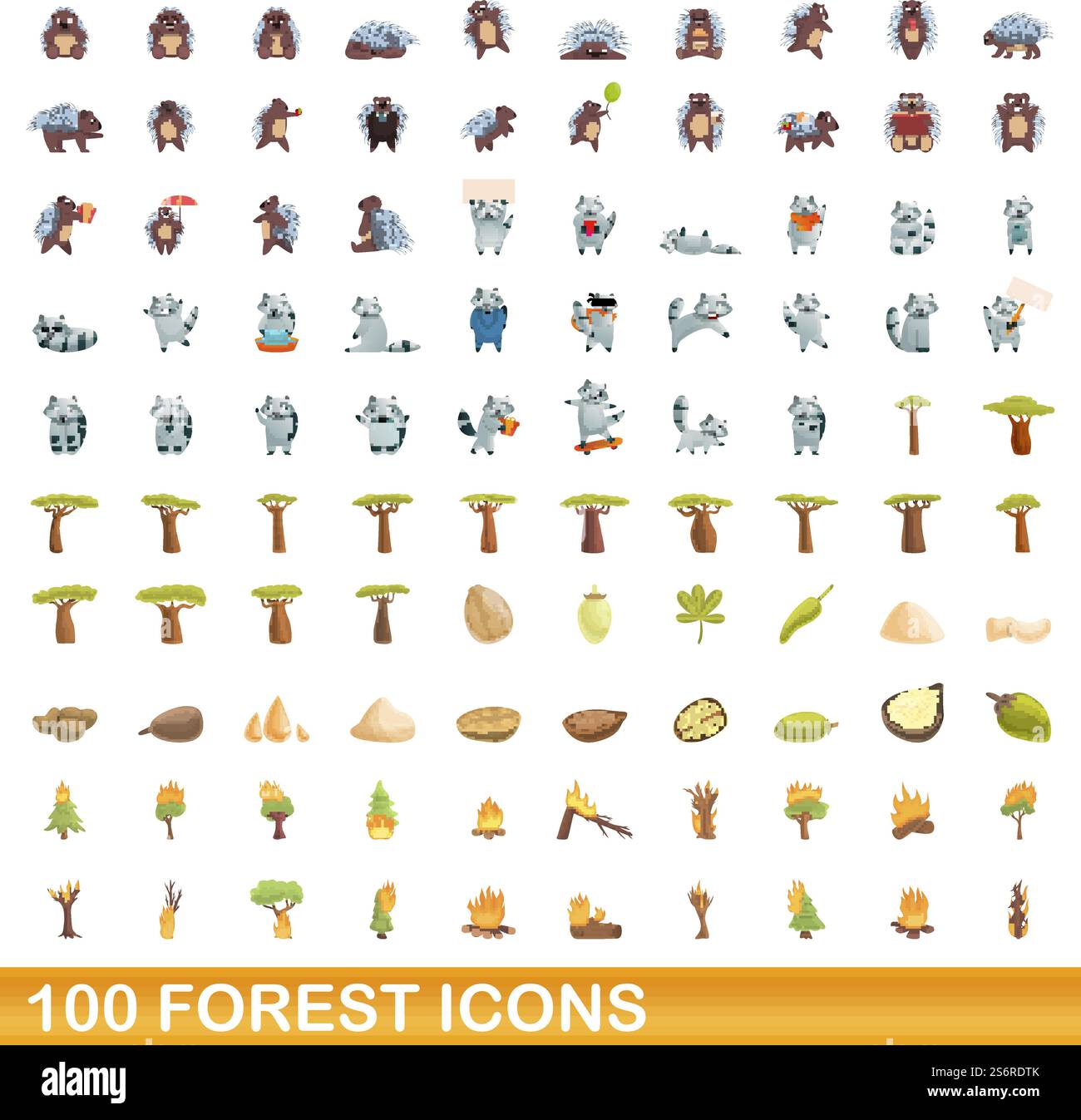 100 forest icons set. Cartoon illustration of 100 forest icons vector ...