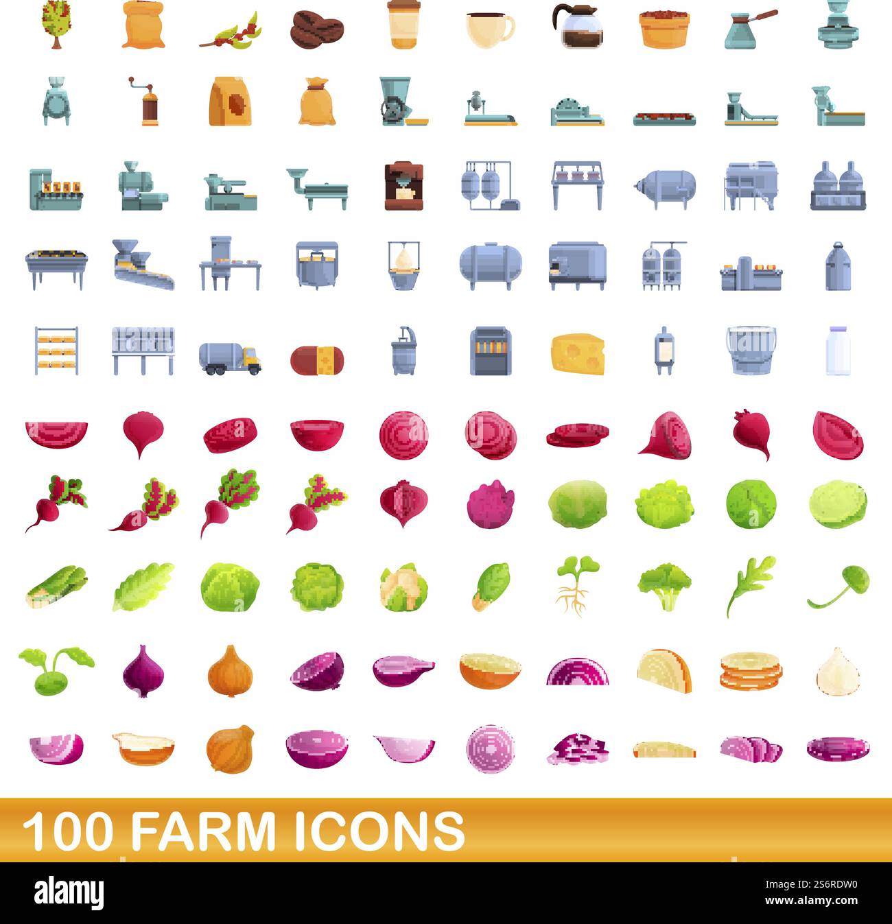 100 farm icons set. Cartoon illustration of 100 farm icons vector set ...