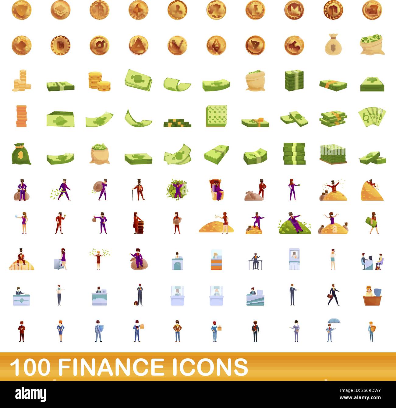 100 finance icons set. Cartoon illustration of 100 finance icons vector ...