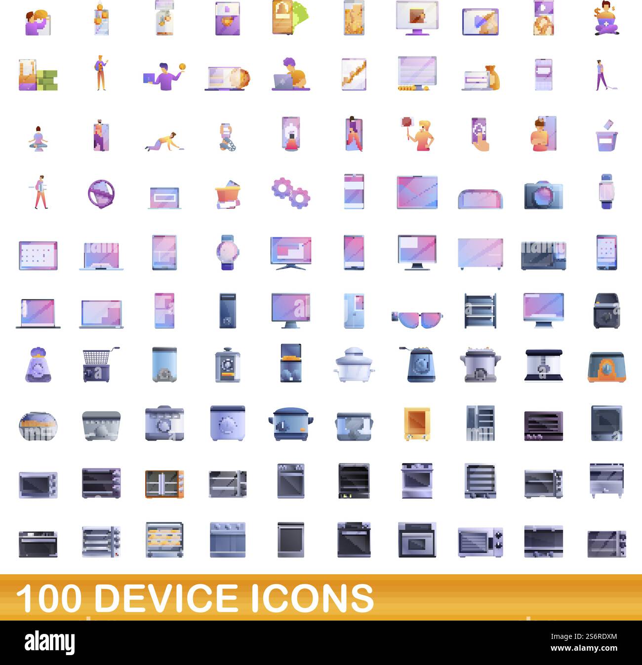 100 device icons set. Cartoon illustration of 100 device icons vector ...