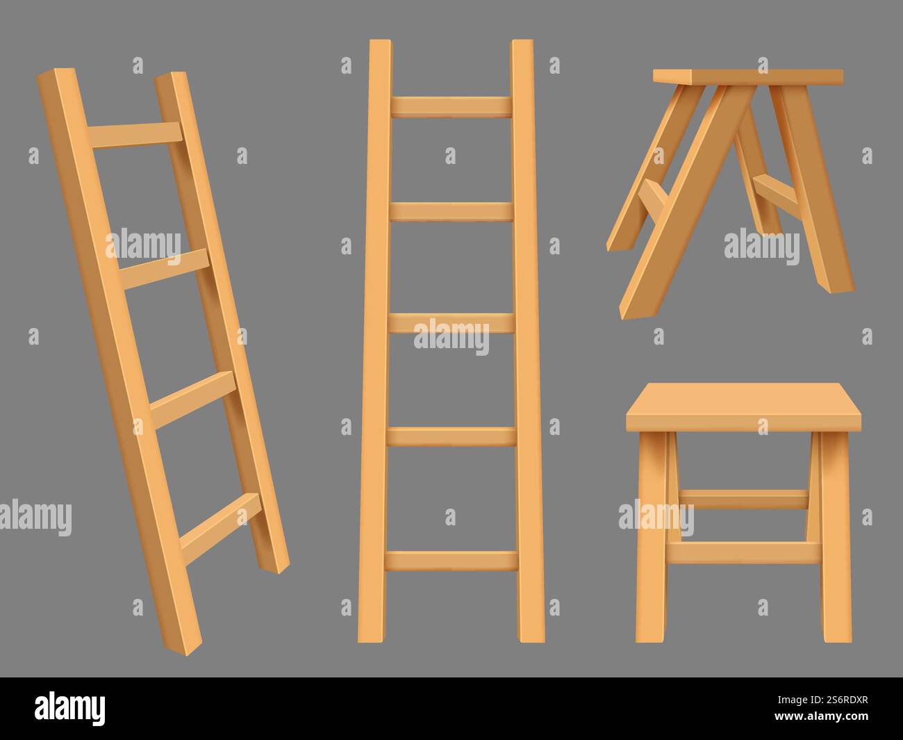 Interior ladders. High rise household objects wooden ladders vector ...