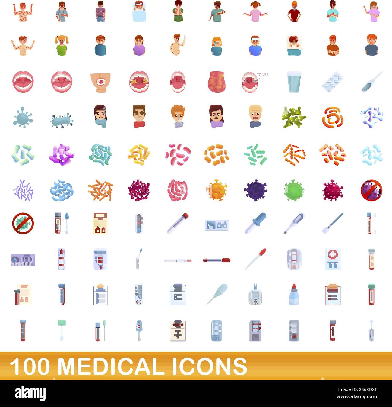 100 medical icons set. Cartoon illustration of 100 medical icons vector ...