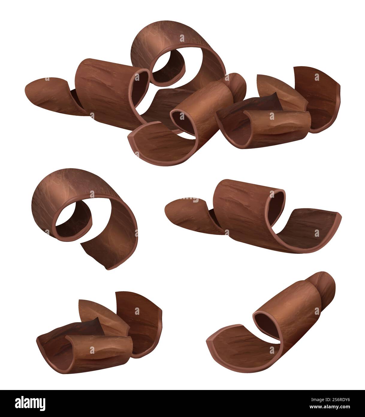 Chocolate curl. Shaving parts of black chocolate pieces vector ...