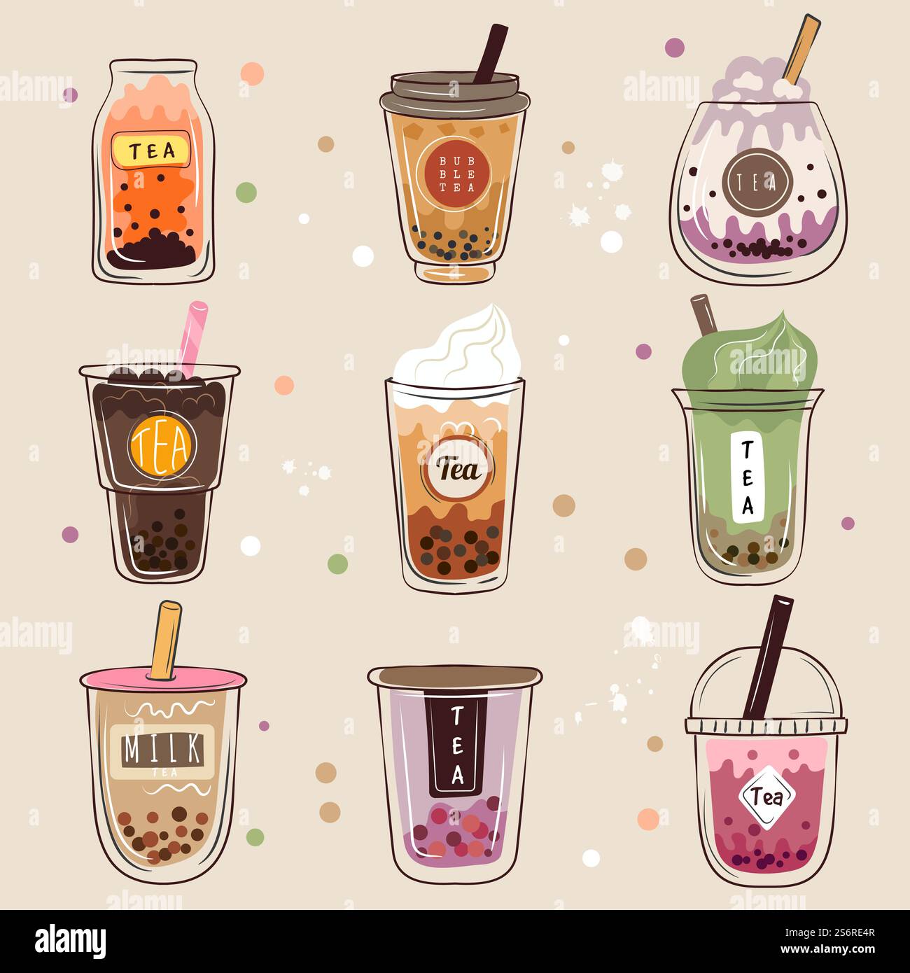Bubble tea. Asian traditional drink milkshake cup drinking dessert in ...