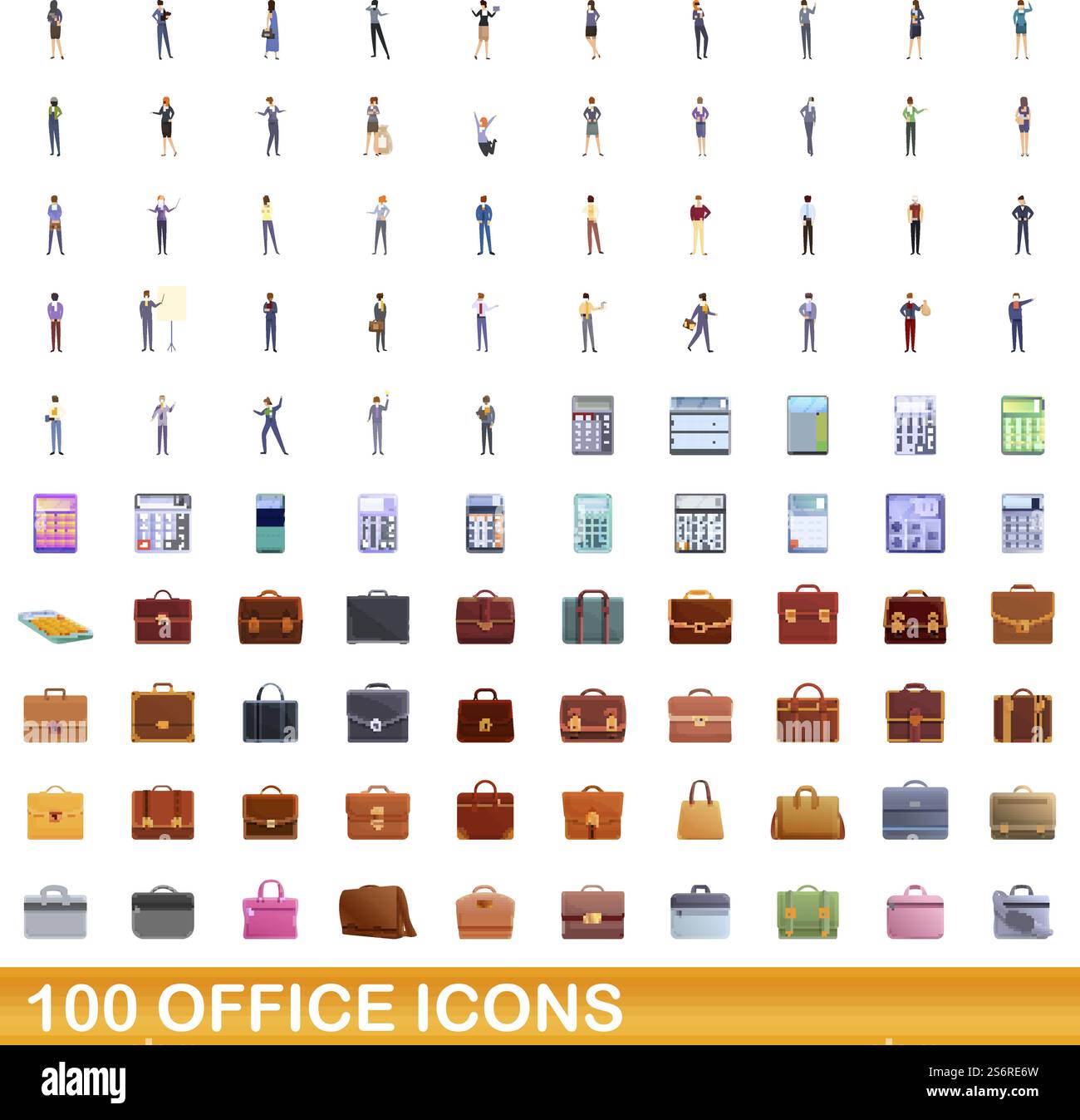 100 office icons set. Cartoon illustration of 100 office icons vector ...
