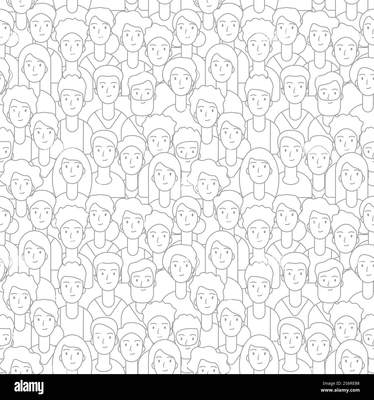 Crowd pattern. People faces seamless texture. Line diverse man woman ...