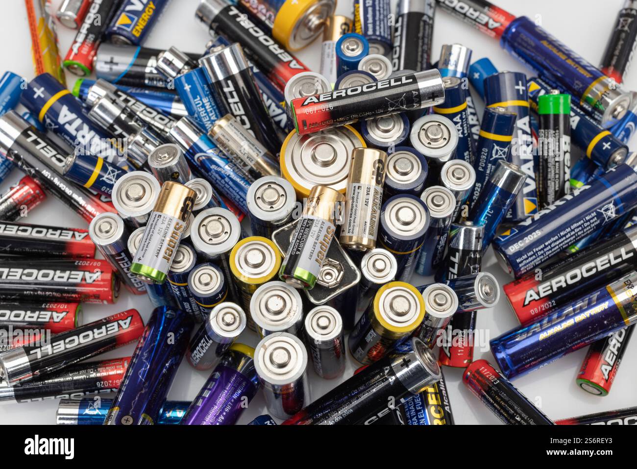 Used batteries, used batteries, various sizes and brands, detail Stock ...