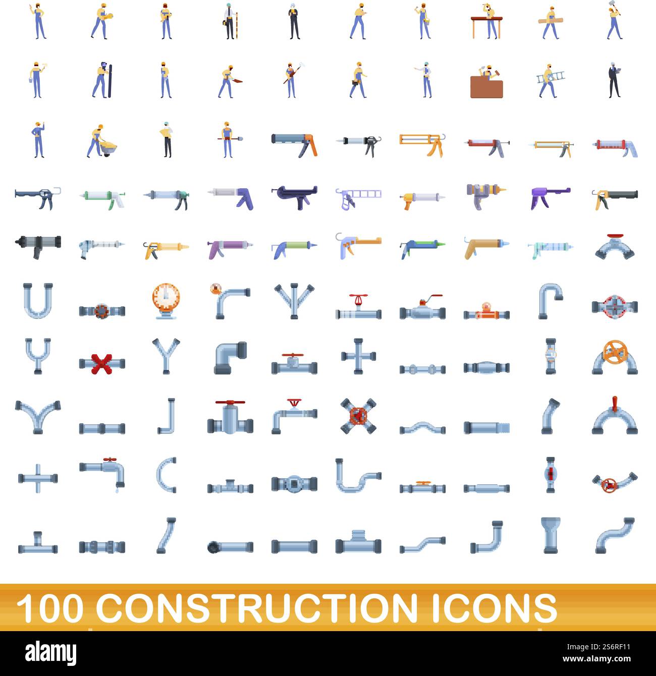 100 construction icons set. Cartoon illustration of 100 construction ...