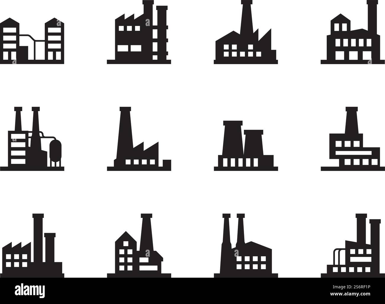 Factory silhouettes. Manufacture industrial plant chemical production ...
