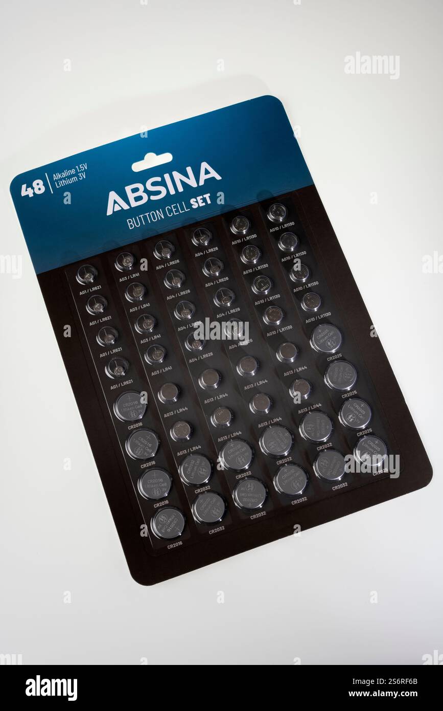 ABSINA button cell set, 48 alkaline 1.5V and lithium 3V button cells ...