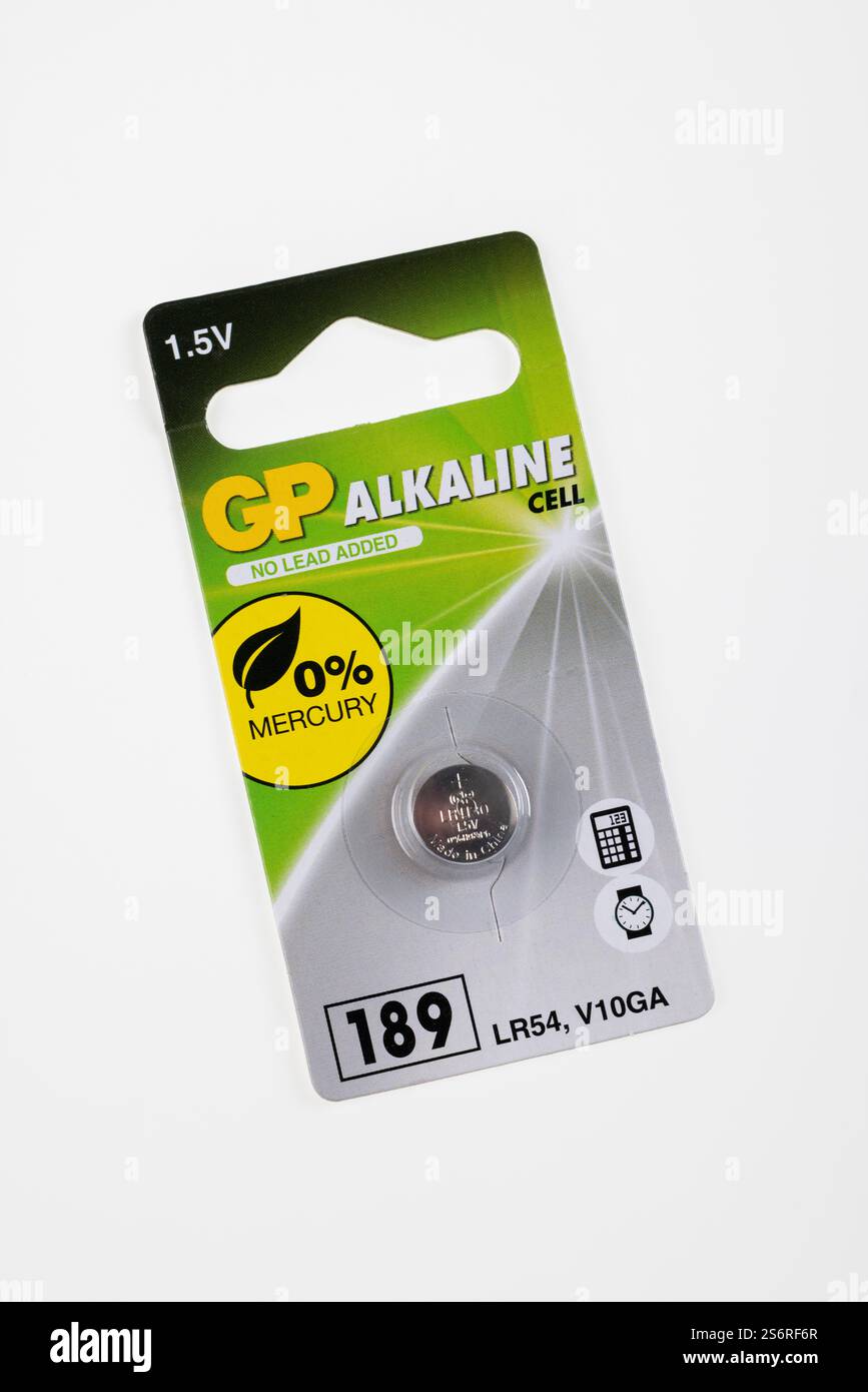 GP LR 54 alkaline button cell 1.5V, blister pack, white background ...