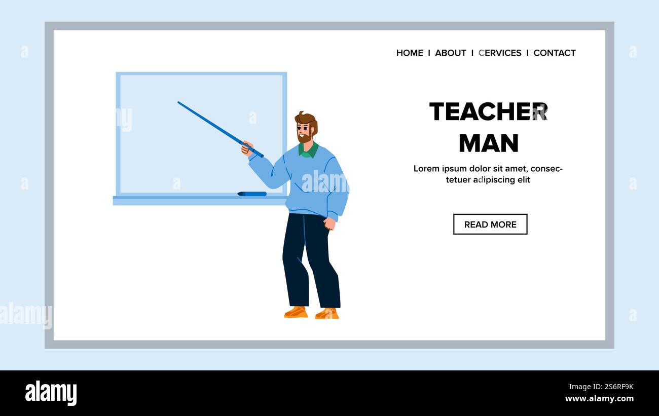 Teacher Man Teaching Educational Lesson Vector. Teacher Man Pointing ...