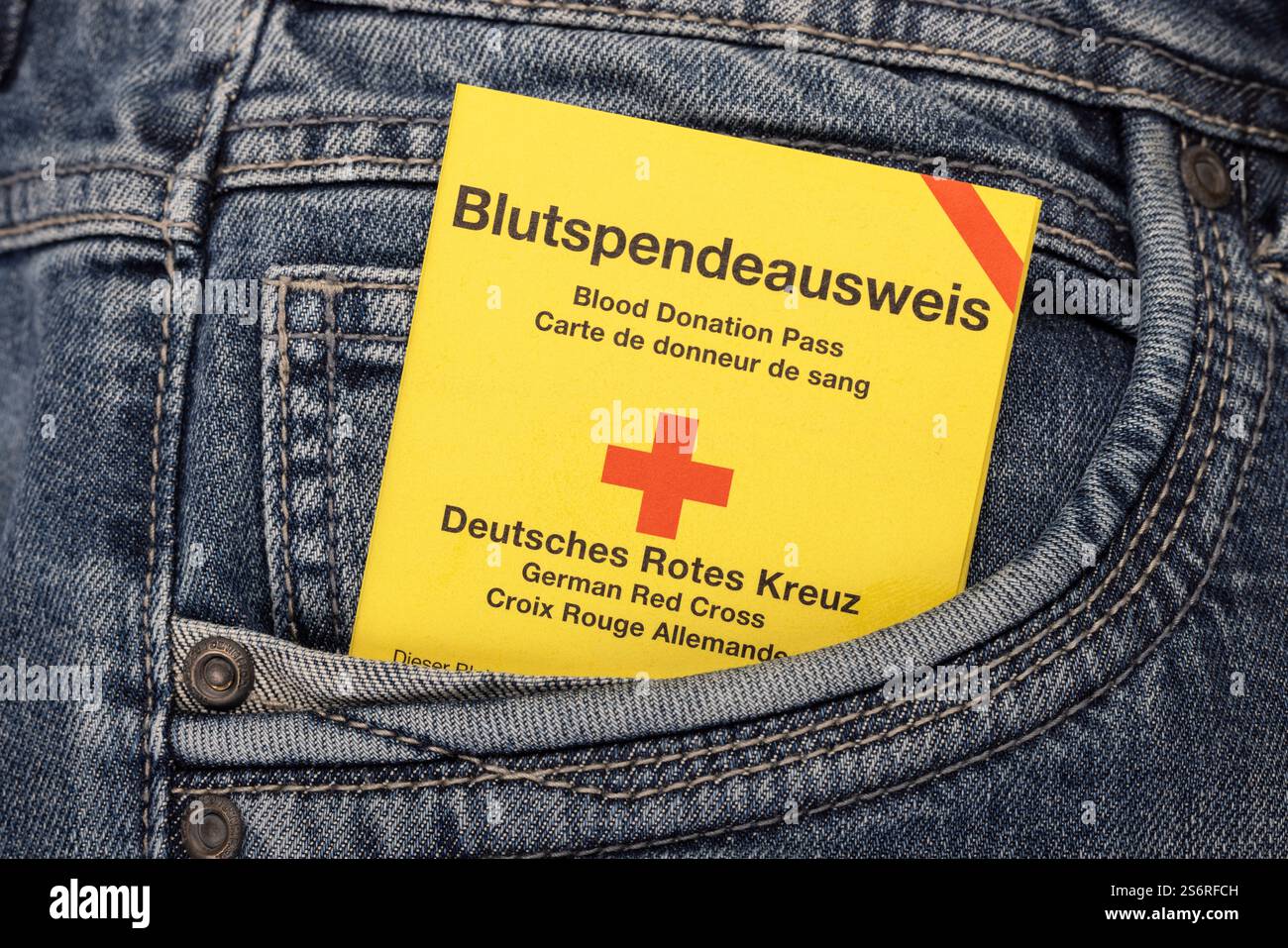 New blood donor card in a jeans pocket Stock Photo - Alamy