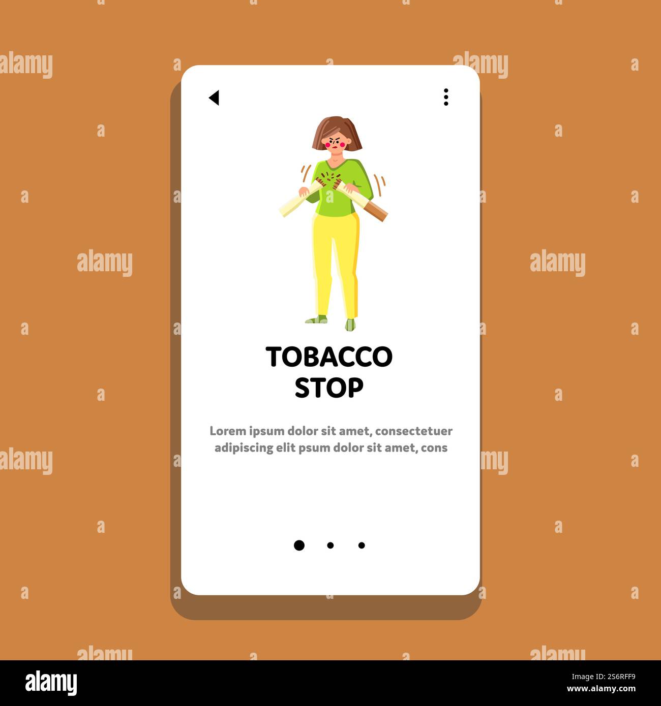 Tobacco Stop Woman And Broke Cigarette Vector. Young Girl Tobacco Stop ...