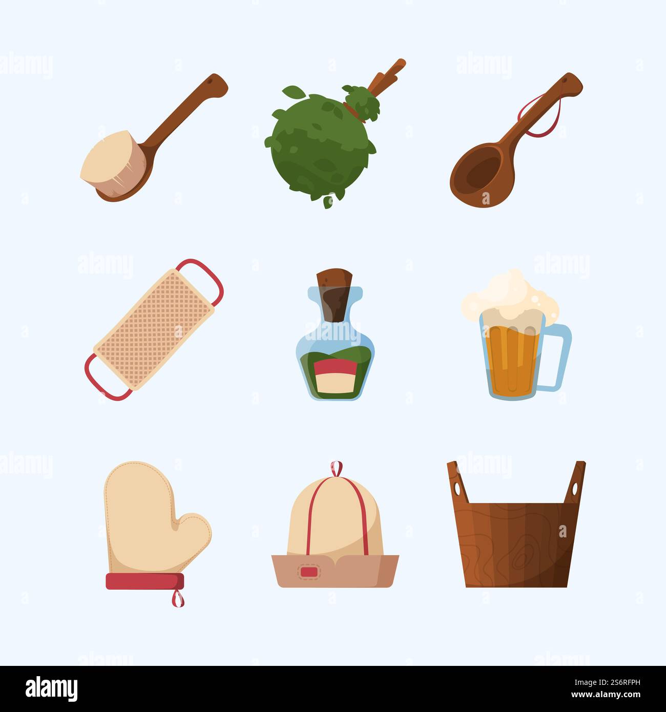 Sauna items. Spa relax tools for bathing baden bath wooden bucket towel ...