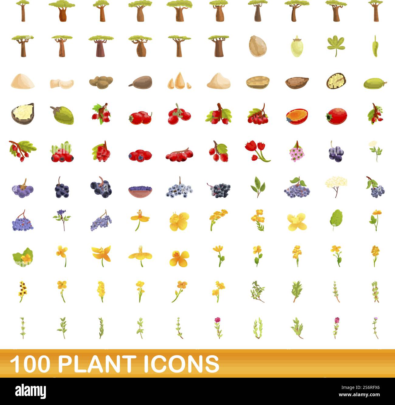 100 plant icons set. Cartoon illustration of 100 plant icons vector set ...