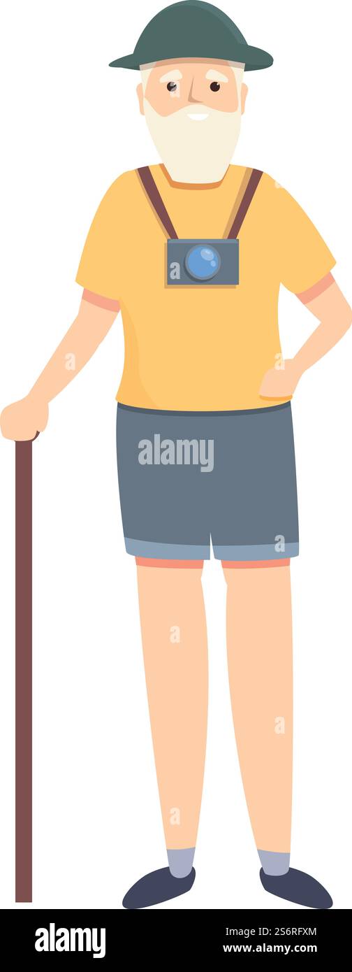 Senior retirement travel icon cartoon vector. Old man. Happy person ...