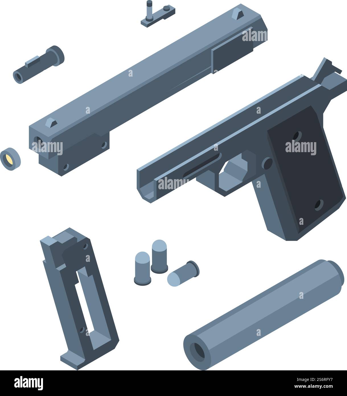 Guns parts. Weapons for war equipments for soldiers isometric garish ...