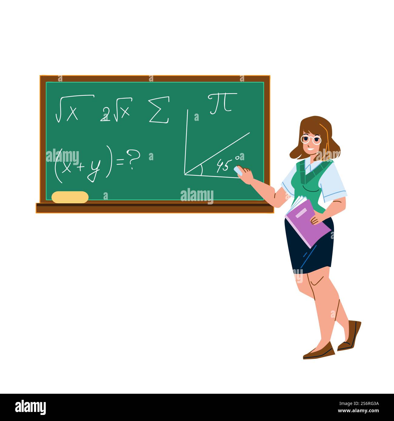 Math Education Lesson Teach Woman Teacher Vector. Young Girl Teaching ...