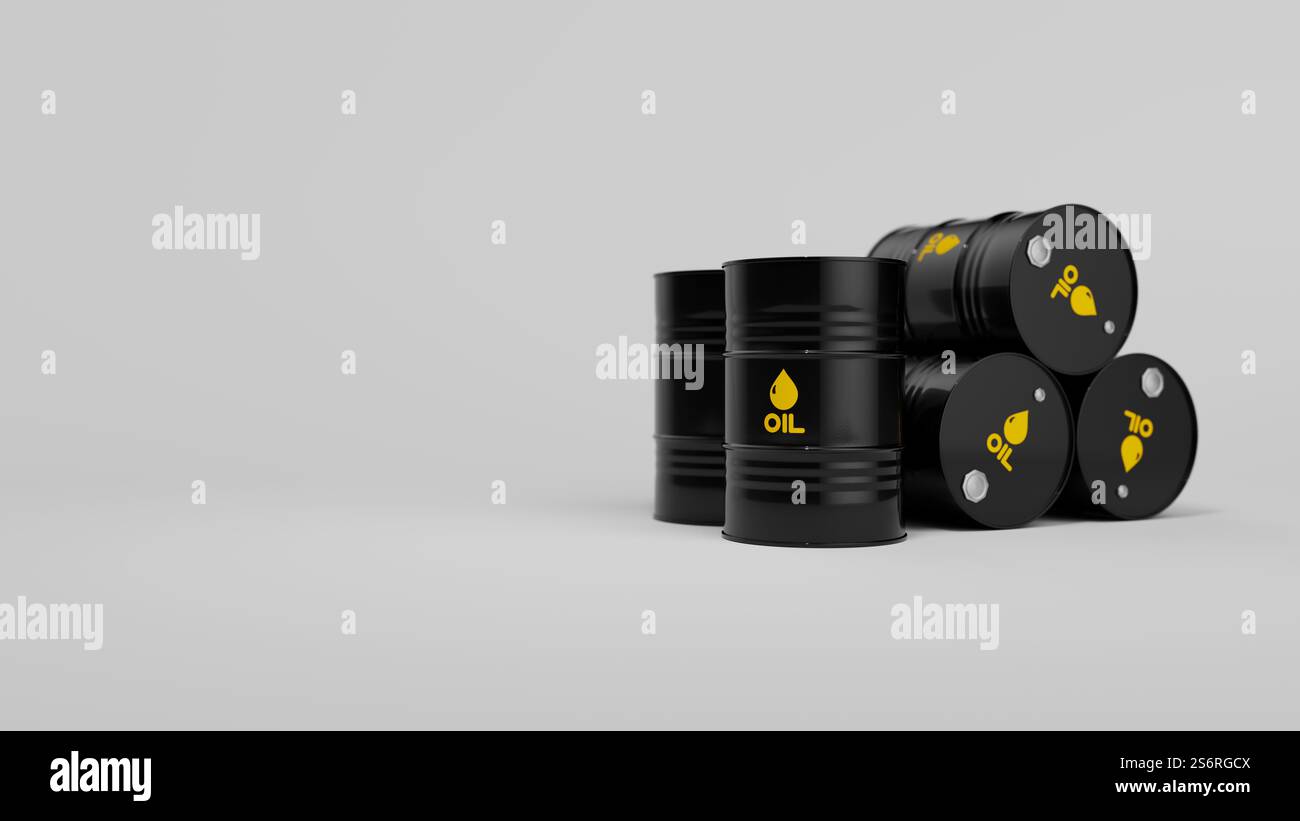 Black metal oil barrels on white background. Front view. Oil industry ...