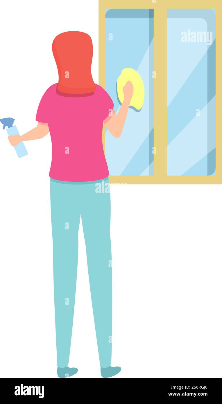 Window cleaning icon cartoon vector. Woman housewife. House clean ...
