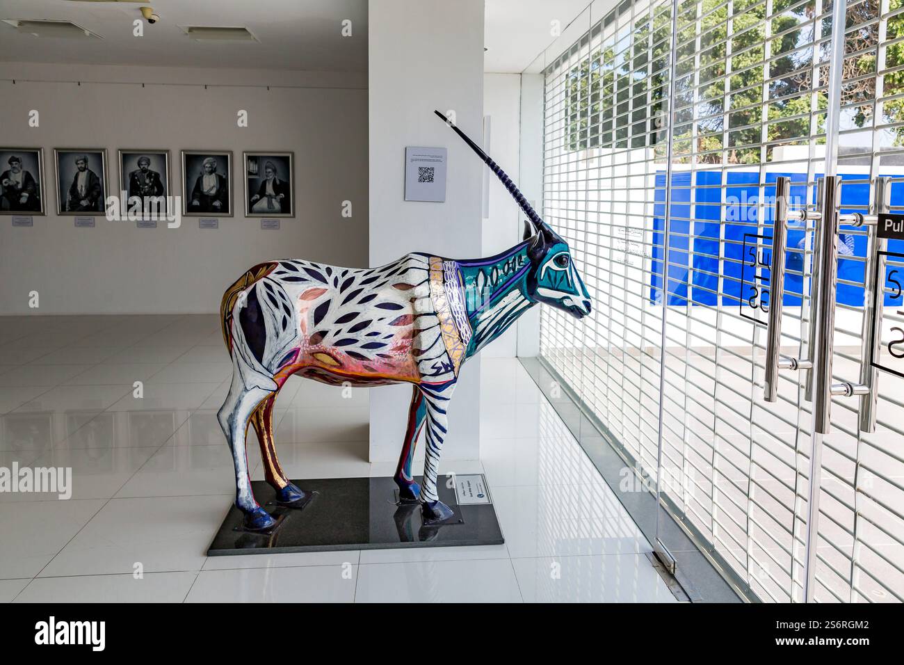 Colorful and modern ibex statues, Bait al Zubair, museum, former ...