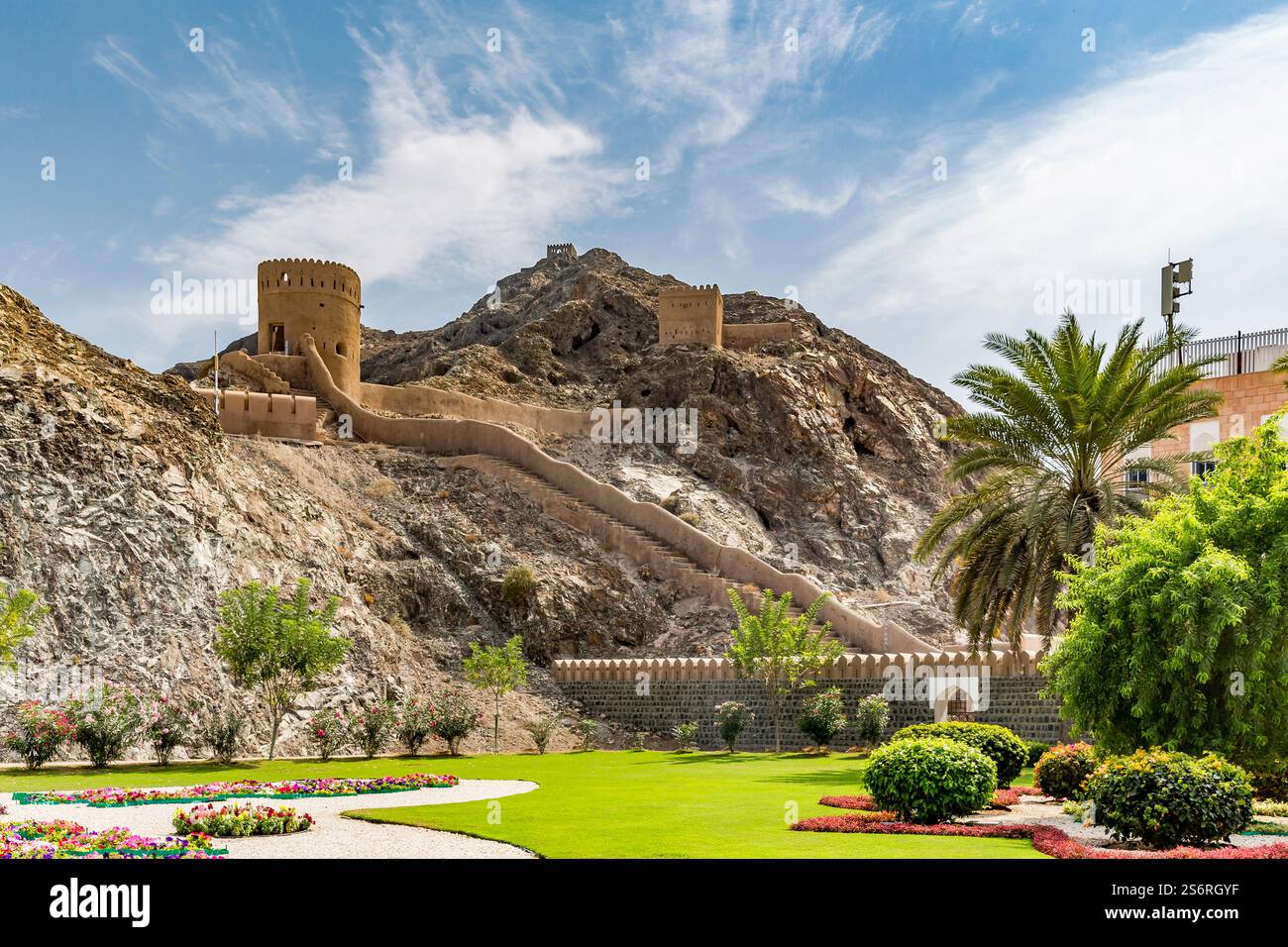 City wall with watchtowers, Al Alam Palace, Muscat, Muscat, Oman ...
