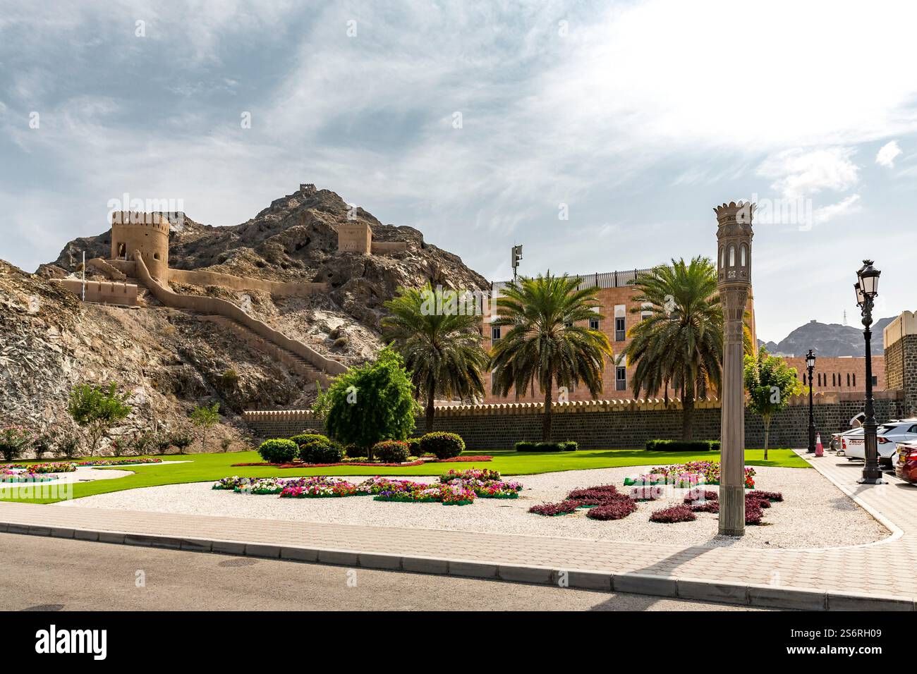 City wall with watchtowers, Al Alam Palace, Muscat, Muscat, Oman ...