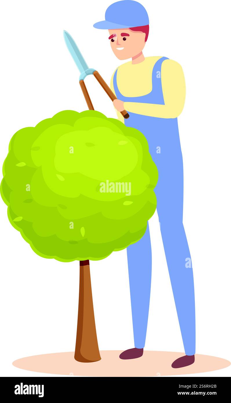 Scissors tree trimming icon cartoon vector. Trim bush. Lawn worker ...