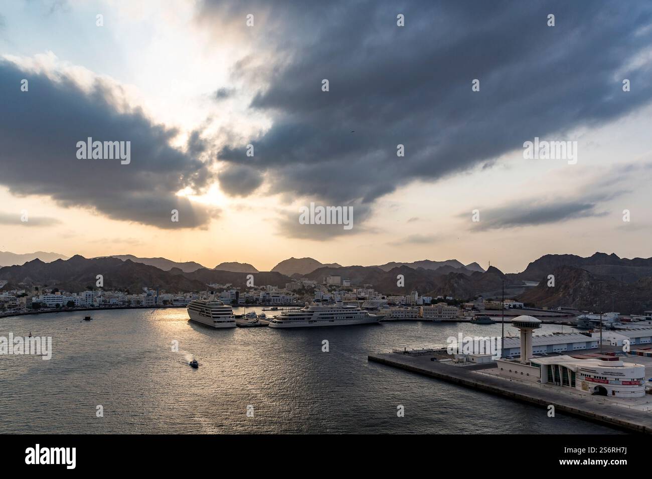 View of Muscat from the cruise ship, sunset, Muscat, Oman, Arabian ...