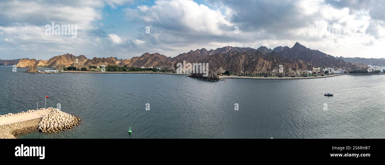 Panorama, View from cruise ship to Muscat, Muscat, Oman, Arabian ...