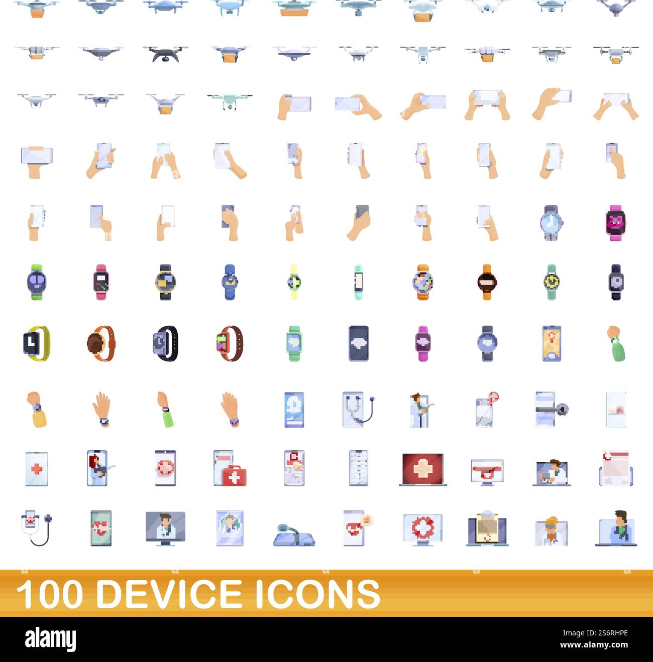 100 device icons set. Cartoon illustration of 100 device icons vector ...