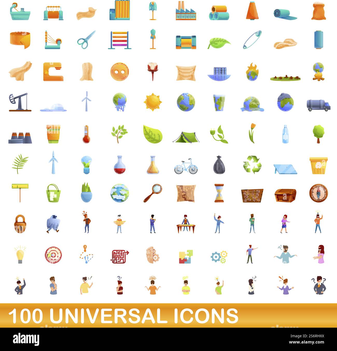 100 universal icons set. Cartoon illustration of 100 universal icons ...