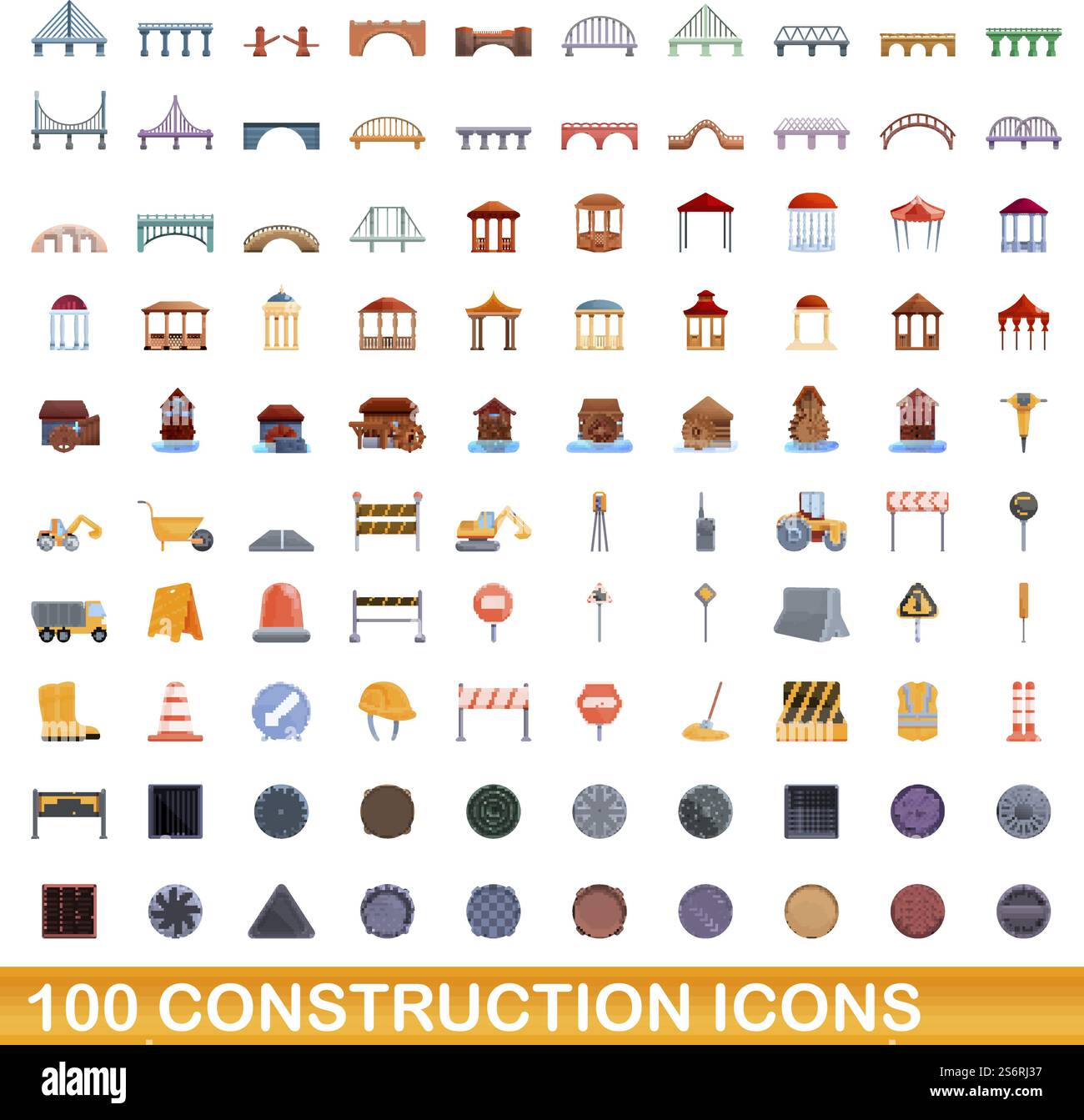 100 construction icons set. Cartoon illustration of 100 construction ...