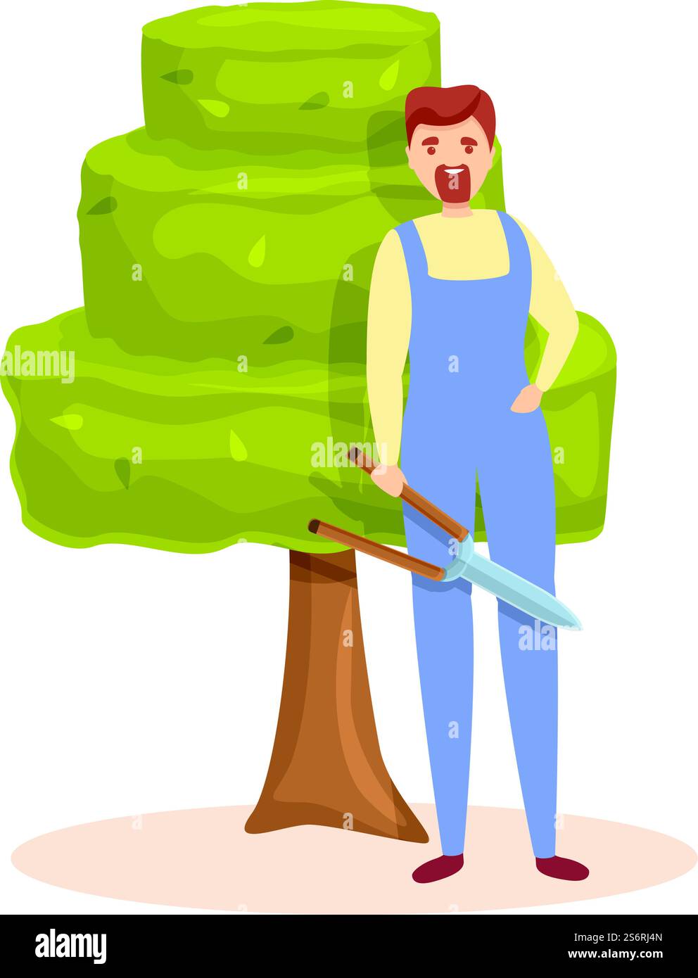 Garden worker icon cartoon vector. Tree hedge. Cutting man. Garden ...