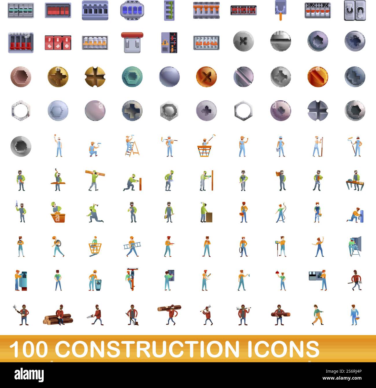 100 construction icons set. Cartoon illustration of 100 construction ...