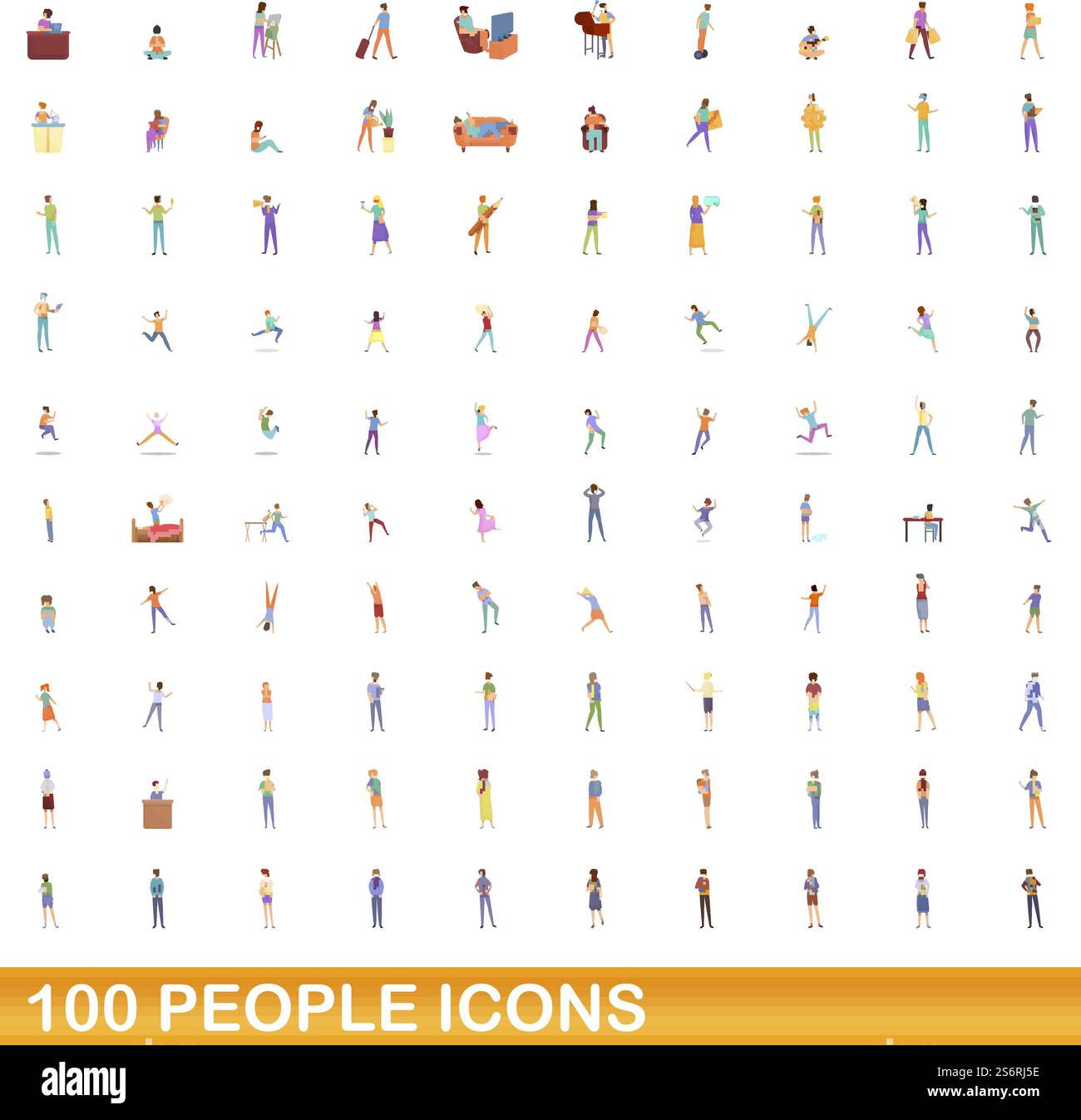 100 people icons set. Cartoon illustration of 100 people icons vector ...