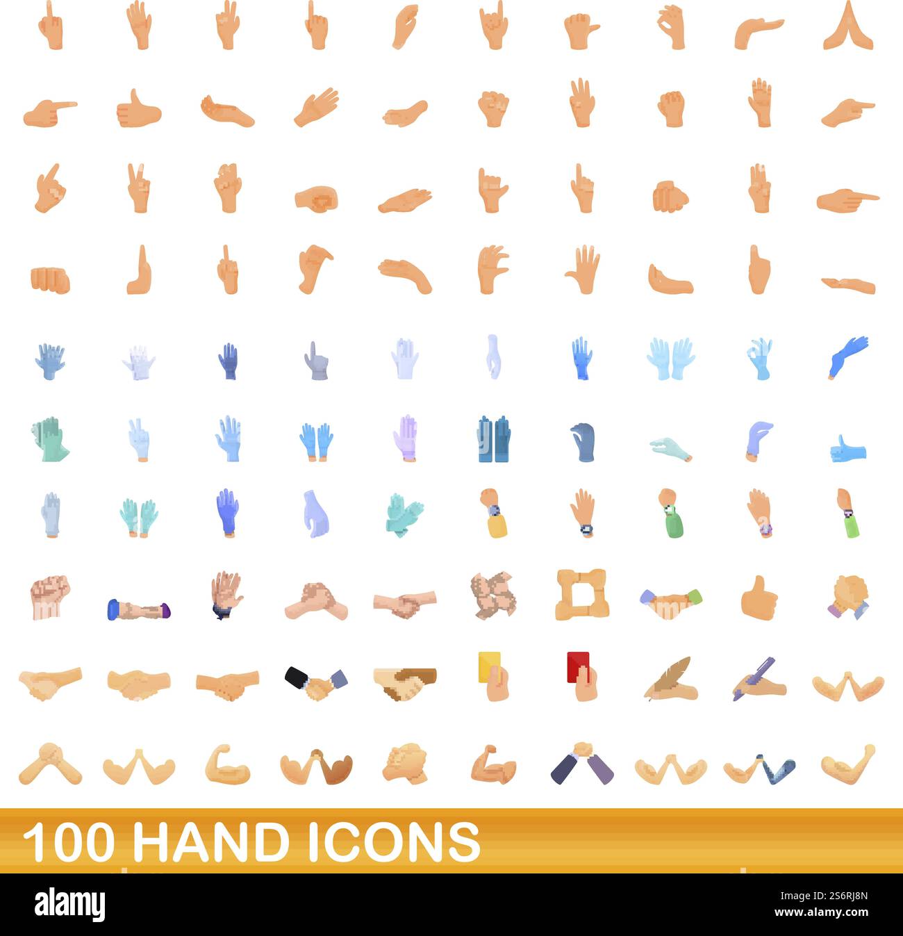 100 hand icons set. Cartoon illustration of 100 hand icons vector set ...