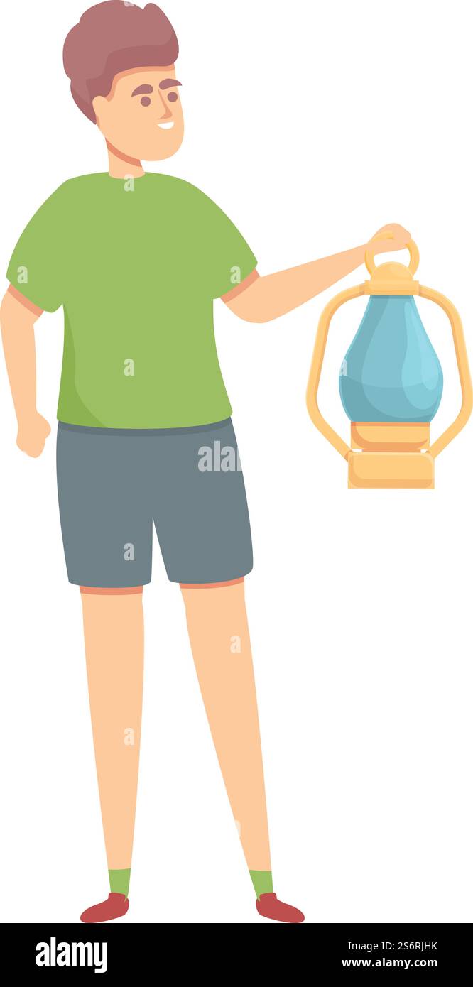 Kid with lamp icon cartoon vector. Ranger adventure. Hiking campfire ...
