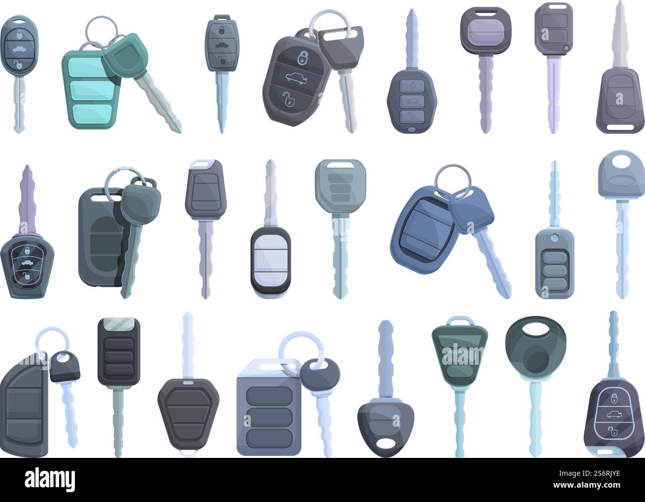 Car alarm system icons set cartoon vector. Key fob. Auto alarm system ...