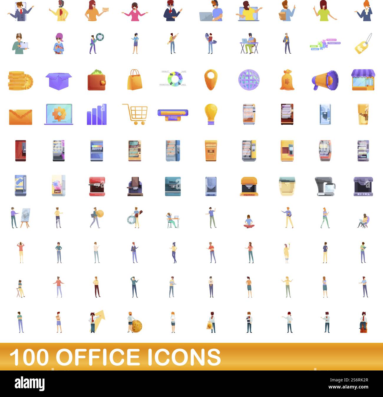 100 office icons set. Cartoon illustration of 100 office icons vector ...