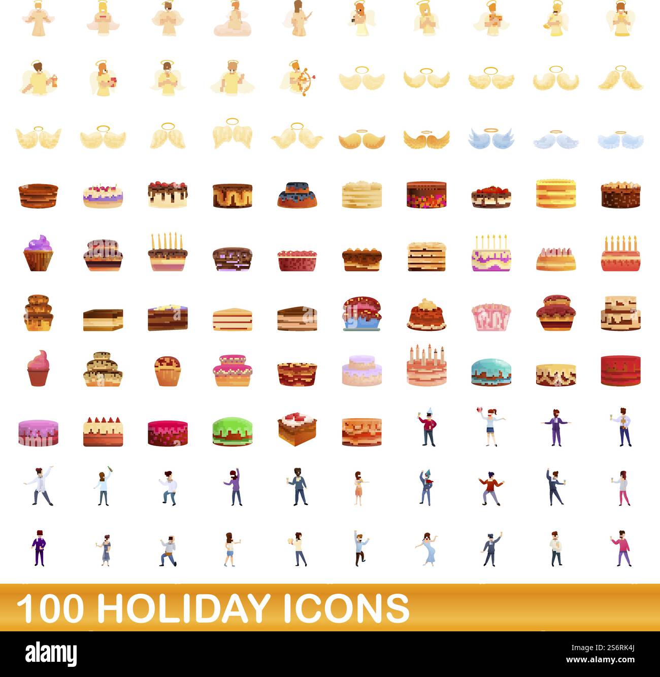 100 holiday icons set. Cartoon illustration of 100 holiday icons vector ...